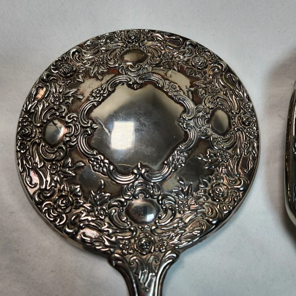 Bath | Vintage Silver Plated Repousse Hand Mirror Brush And Comb Set Of ...